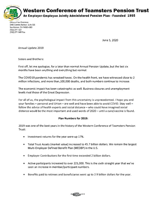 Letter from Union Chairman | The Western Conference of Teamsters ...